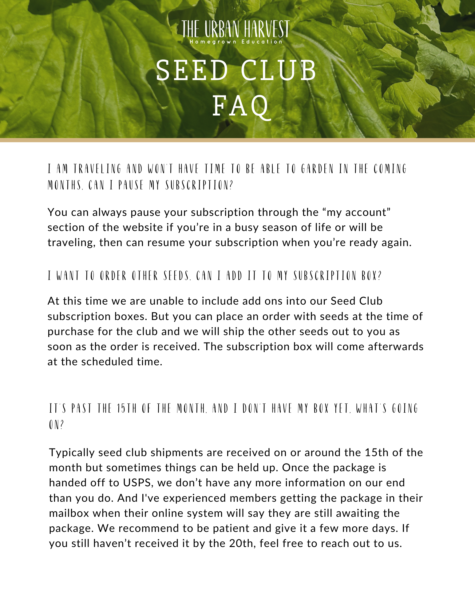 Small Garden & Container Seed Club – TheUrbanHarvest